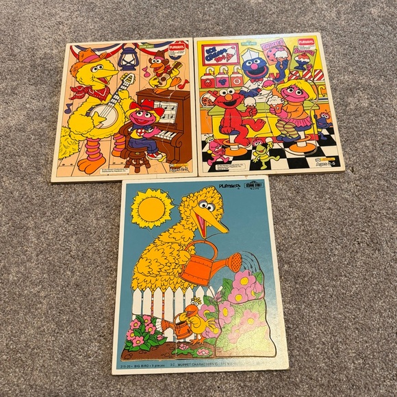 Playskool | Toys | Vintage Sesame Street Playskool Wood Puzzles Set Of ...